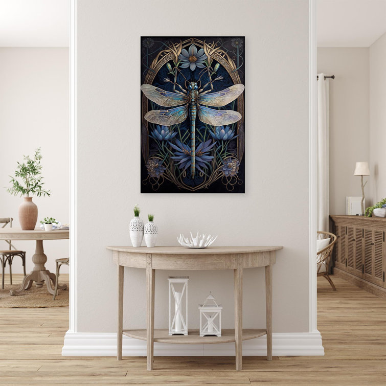 August Grove® Irises And Dragonfly - Wrapped Canvas Graphic Art | Wayfair